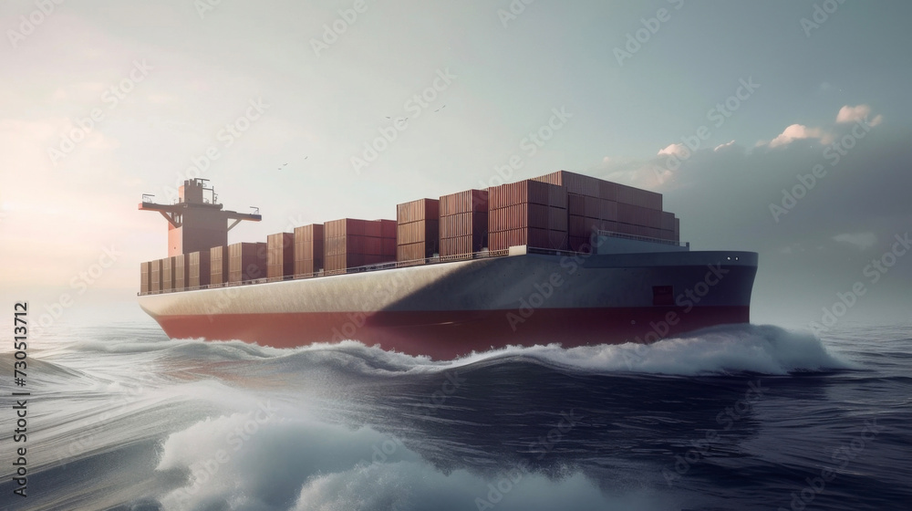 A side view of a modern container ship reveals its innovative design ...