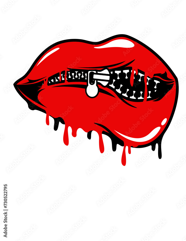 Dripping Zipped Lips Illustration, Red Lips Cut File, Dripping Lips ...