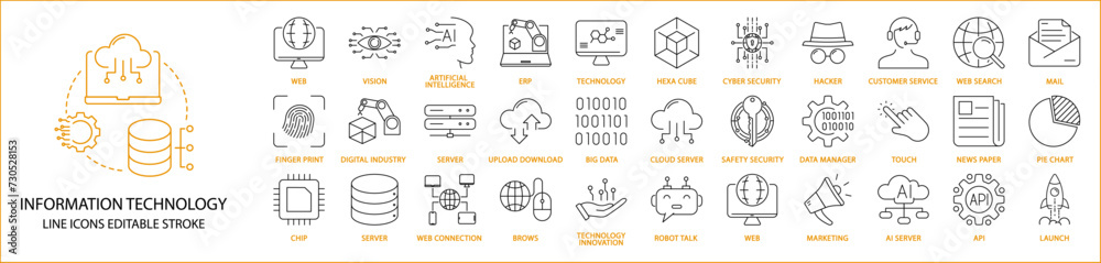 Infomation technology icons. Information technology icon set. Line ...