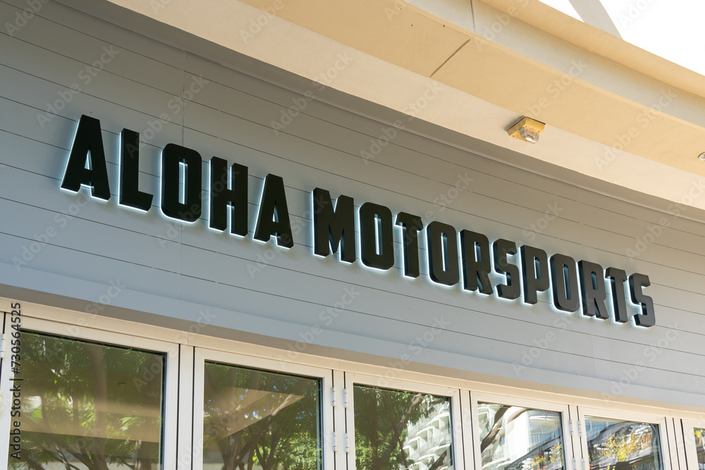 Honolulu, HI, USA - January 14, 2024: Aloha MotorSports store in a shopping mall in Waikiki ...