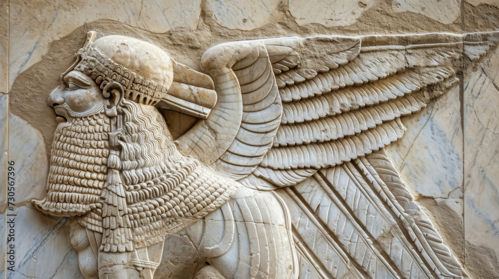A fierce and powerful winged creature with a lions head symbolizing the ...