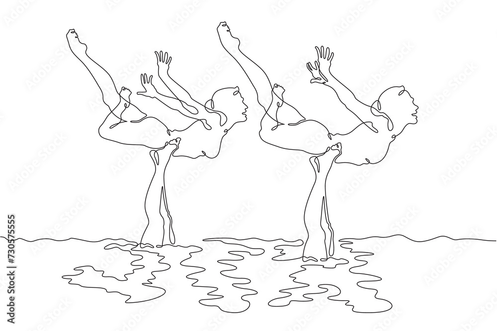 Women's synchronized swimming duet. Olympic water sport. Girls are ...