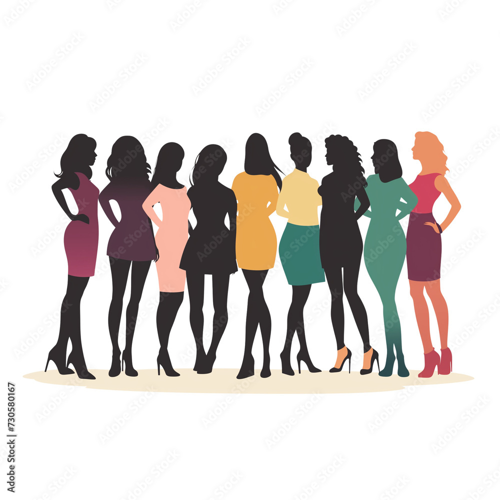 Clipart illustration of silhouettes of diverse women standing together ...