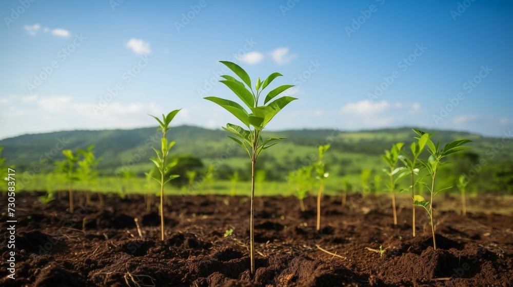 Image of tree plantation. Landscape with young trees. Stock Photo ...