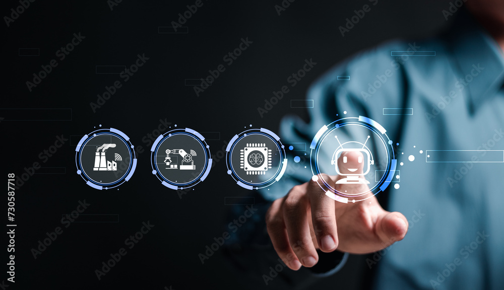 RPA, Robotic process automation concept, Person touch virtual screen of ...