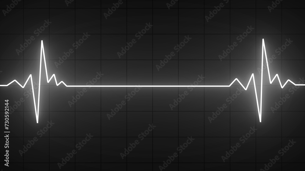 Glowing white neon Heart pulse monitor with signal. Electrocardiogram ...