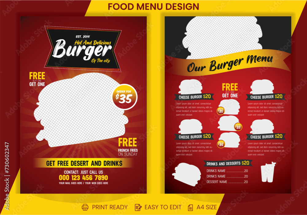 Burger & fast food menu cover design layout or pizza , chicken banner ...