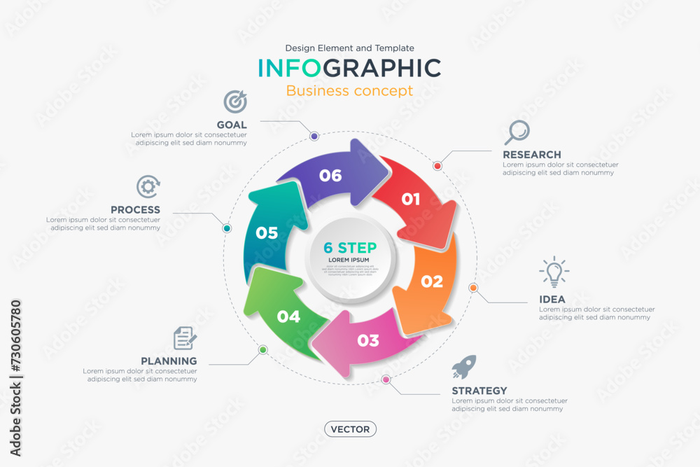 infographic business concept. infomation 6 step in circular arrow ...