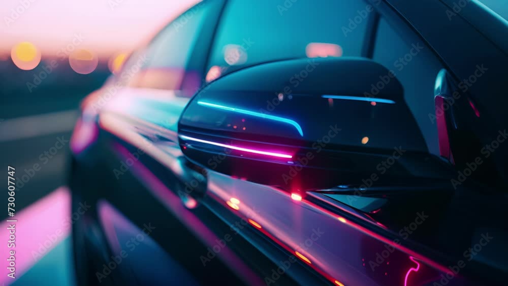 An extreme closeup of a side mirror on a luxury car showcasing the ...