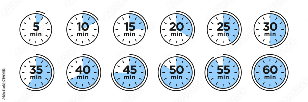 Timer, clock, stopwatch isolated set icons. Countdown timer symbol icon ...