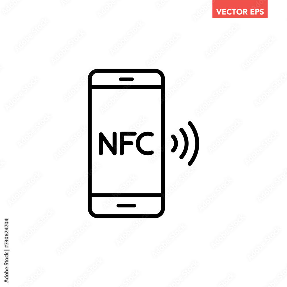 Black single nfc payment line icon , simple technology e-payment flat ...