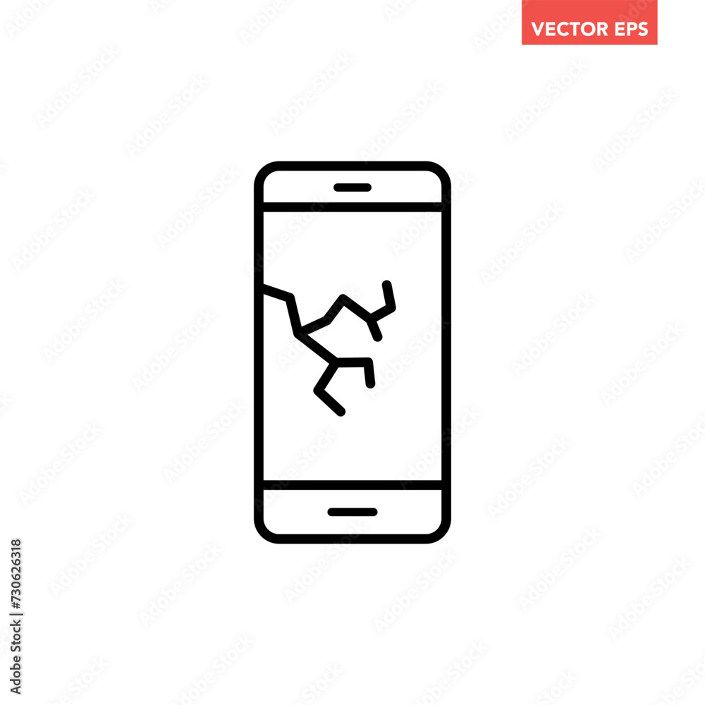 Black single broken phone line icon, simple damaged digital device ...