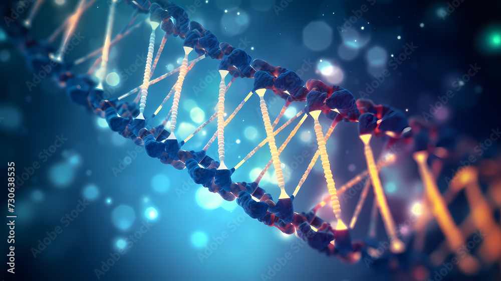 3D rendering genetic diagram of human DNA under microscope Stock ...