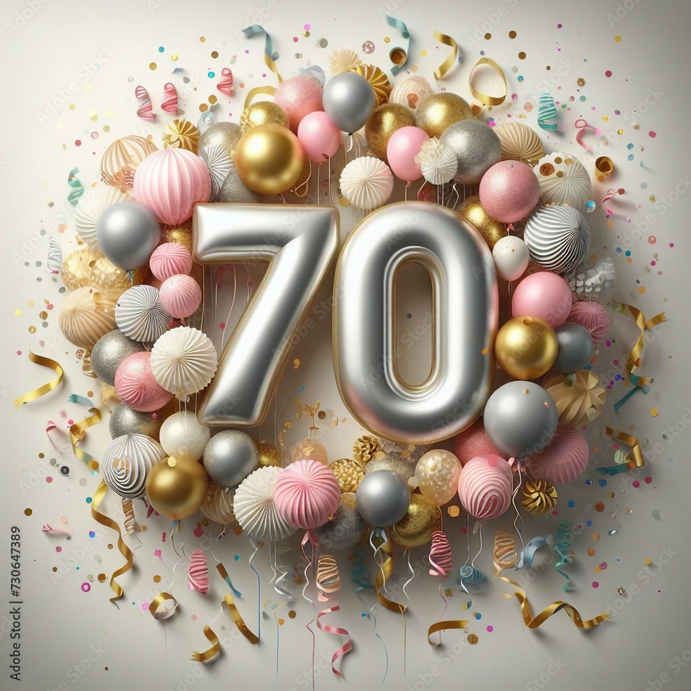 Vector Illustration of a Number 70th Birthday Balloon Celebration Cake ...