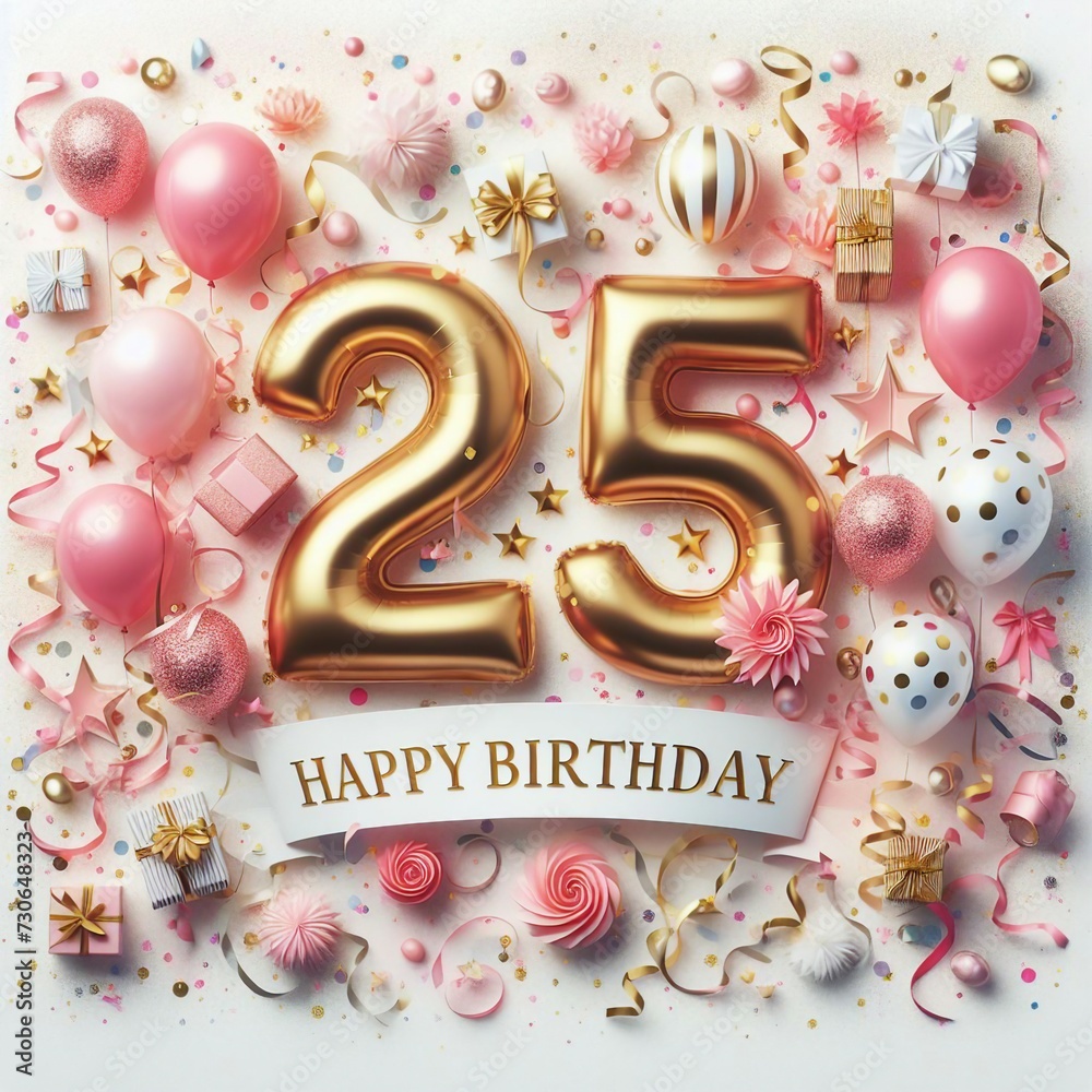 Vector Illustration of a Number 25th Birthday Balloon Celebration Cake ...