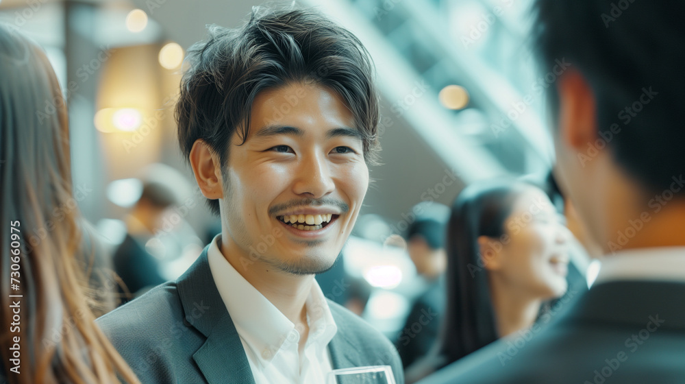 Young Asian man drinking with friends and colleagues at party. Images ...
