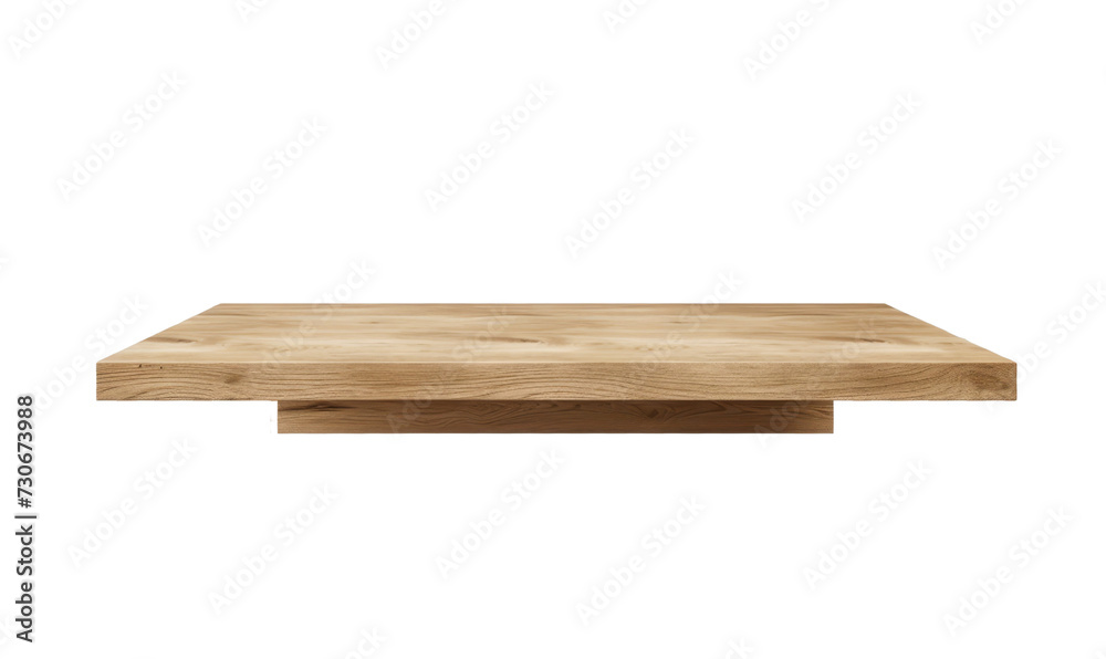 Wooden floating shelf with a natural finish and shadow, on a ...