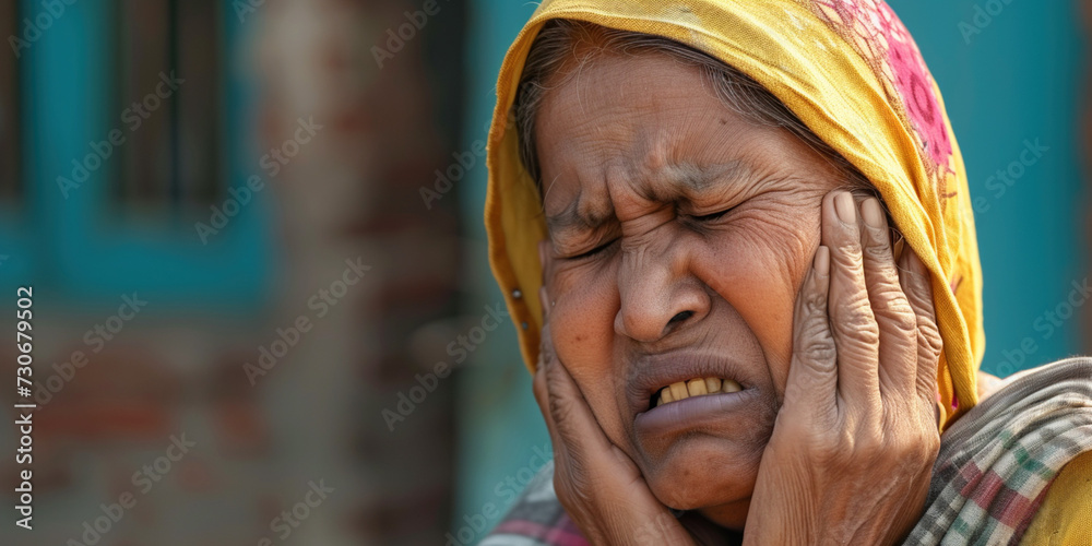 Senior Inidan woman old lady pressing sore cheek, suffer acute ...
