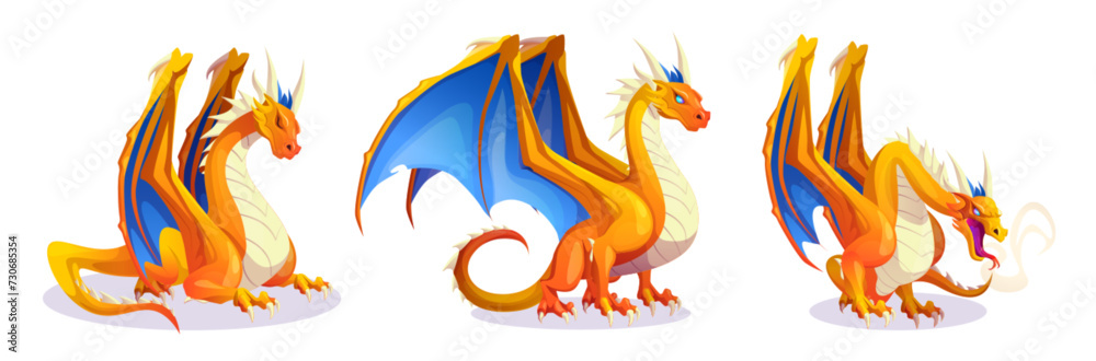 Set of fantasy dragon characters isolated on white background. Vector ...