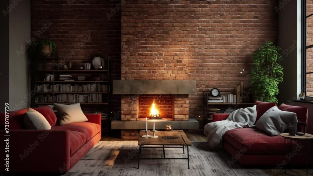 wood burning stove in a brick fireplace. living room with fireplace ...