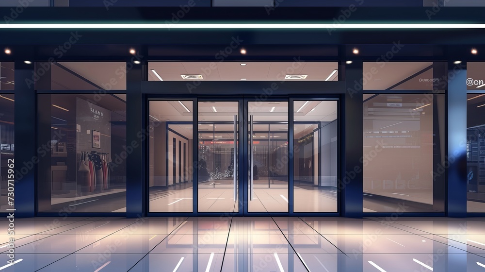 Glass entrance door. Shopping center mall entrance automatic doors with ...