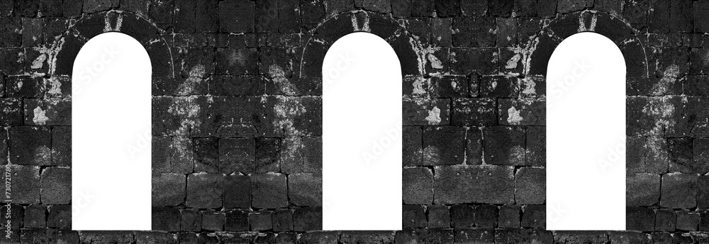 mock-up. exterior View from the ancient stone window, Medieval stone ...