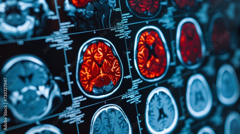 Detailed PET-CT brain scan images displayed on a monitor, highlighting ...