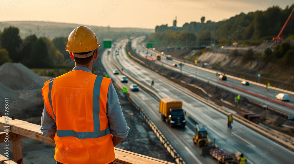 Engineer conducting an inspection on an expressway construction site ...