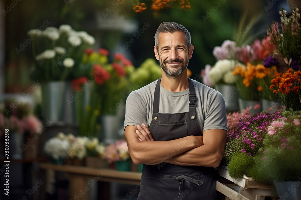 Confident male florist with arms crossed in flower shop Stock Photo ...