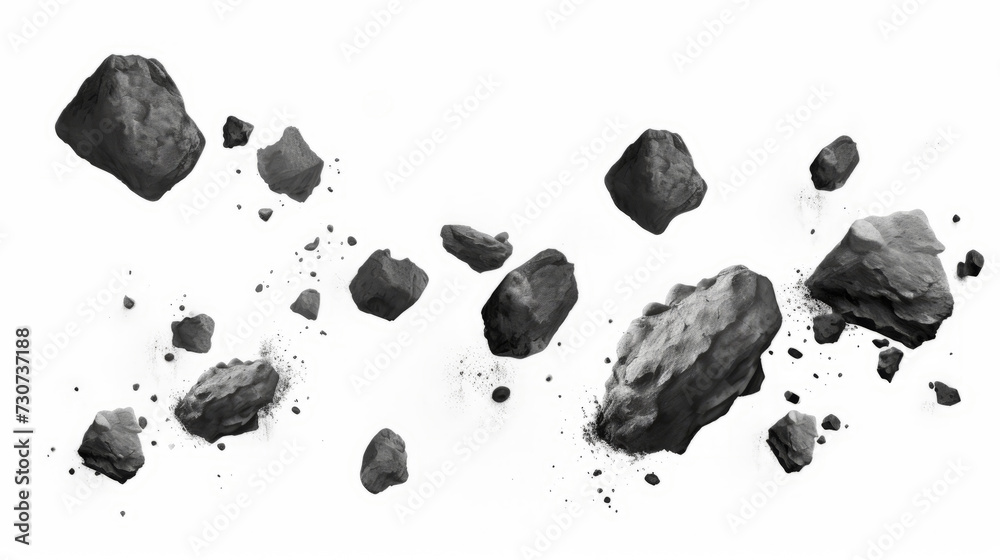 Scattered levitating rocks against a white background Stock ...