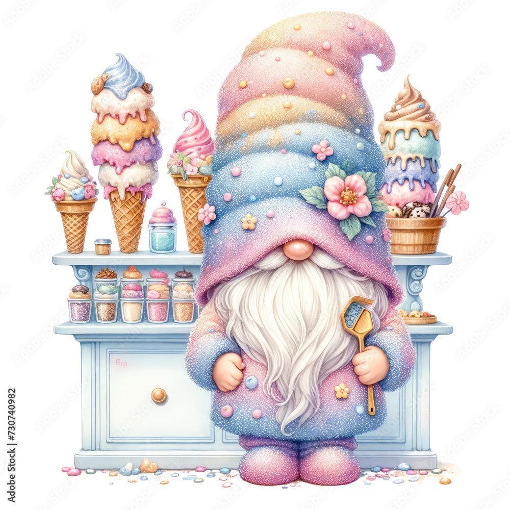 Cute Ice Cream Gnome Clipart | Whimsical Summer Illustration Festive ...