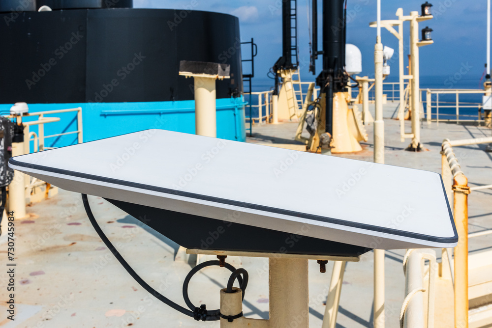 SpaceX Starlink satellite dish mounted on board of big container ship ...