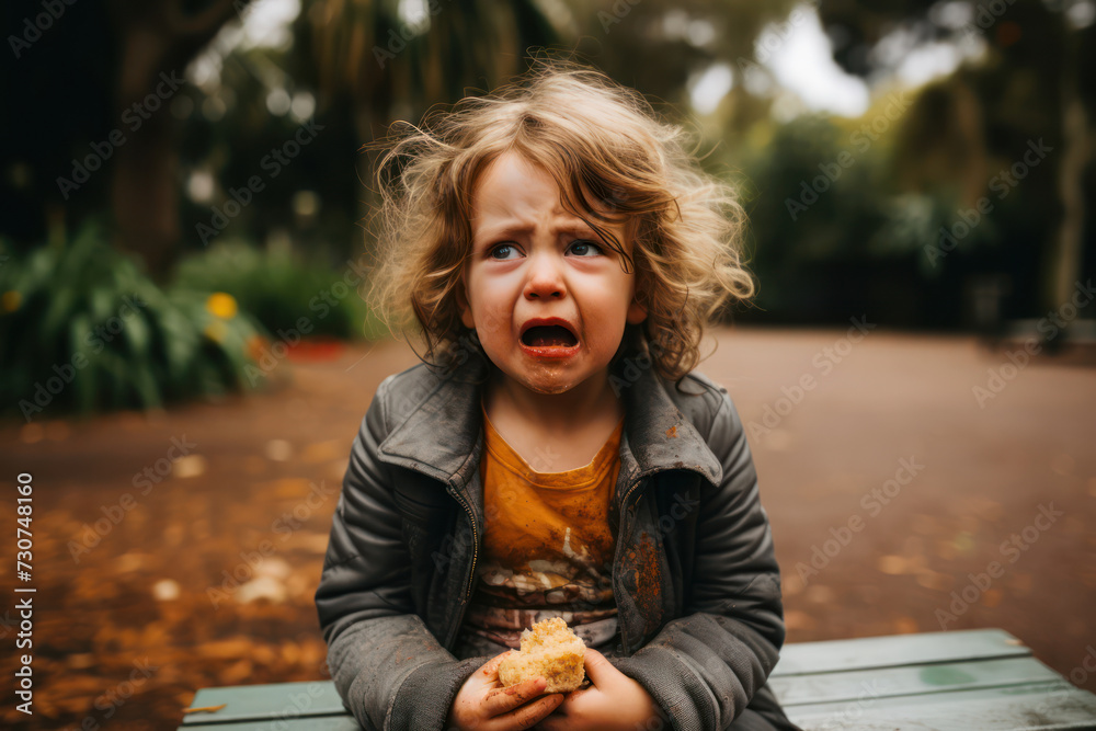 A 4-year-old girl, Australian, in a park, crying because she has to ...