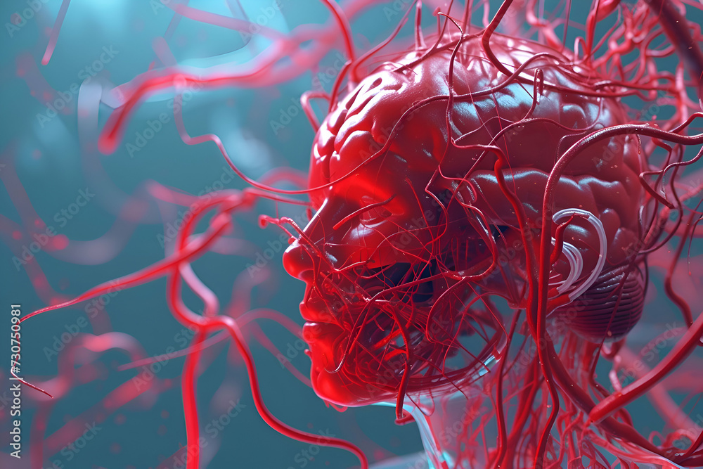 illustration of brain blood vessels, A highly detailed illustration ...