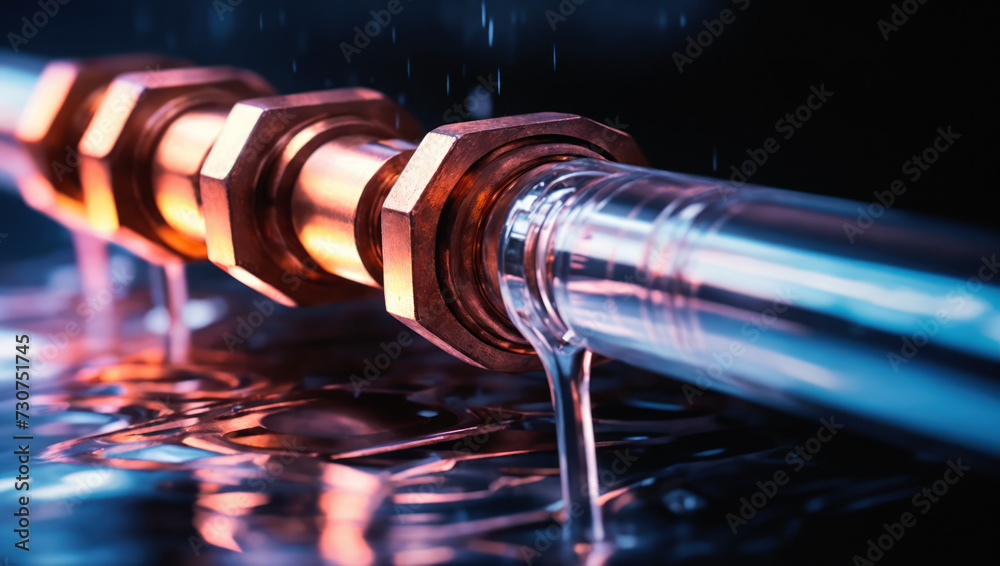 Leaky plumbing metal pipe. Addressing water damage and maintenance ...