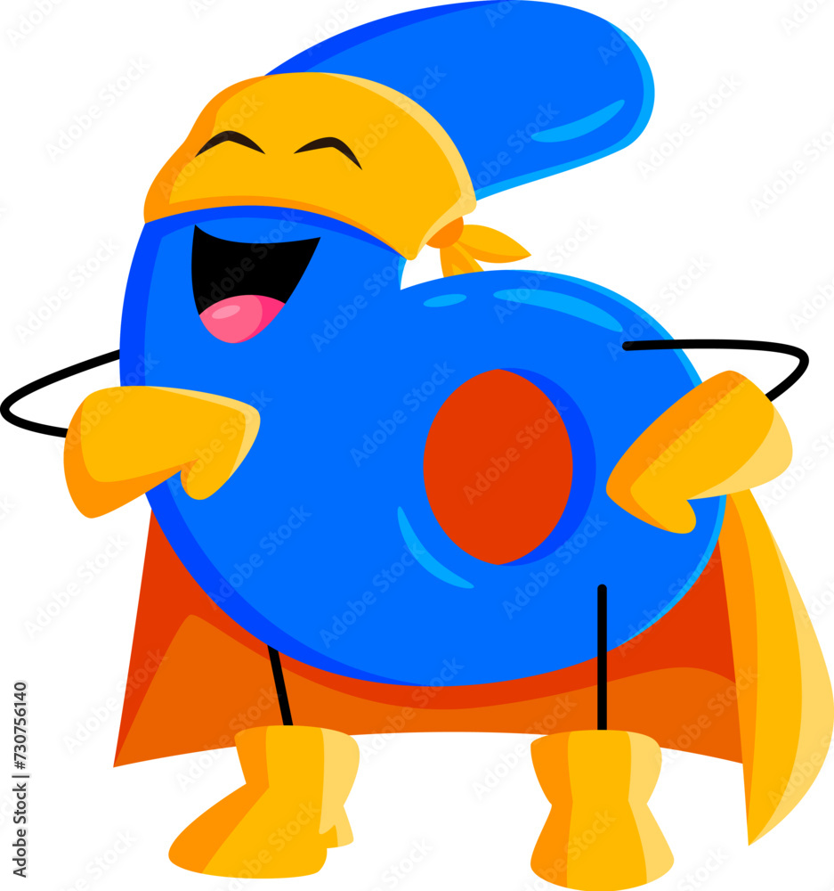 Cartoon math number six superhero character. Isolated vector arithmetic ...