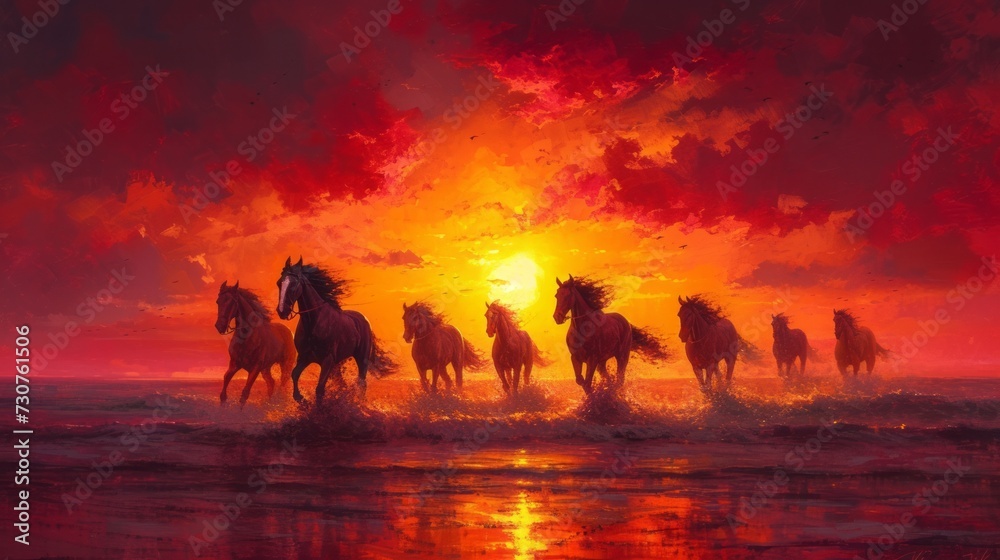 The seven horses sunrise painting, according to Vastu Shastra ...