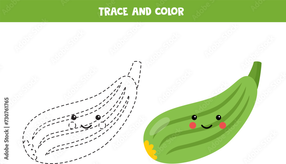Trace and color cute green zucchini. Printable worksheet for children ...