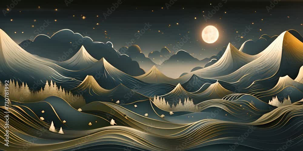 Landscape wallpaper design with Golden mountain line arts, luxury ...
