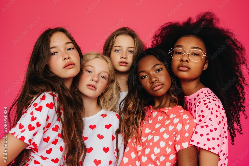 group of 13 year old girls wearing t shirts with heart prints gen alpha ...