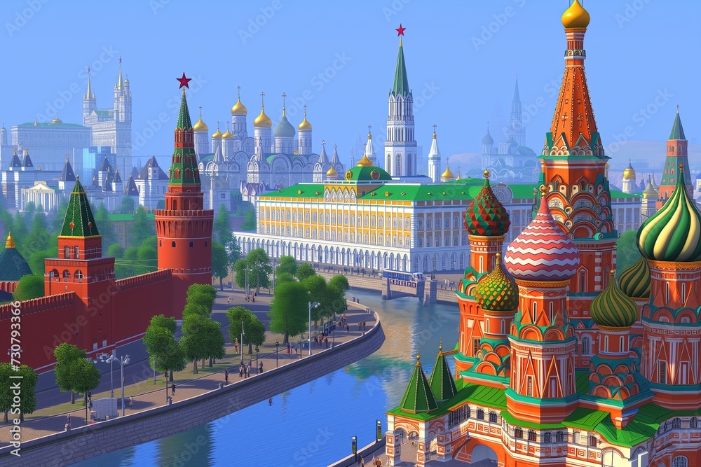Game map. Church. Cartoon Moscow city scene. Gameplay. Game design. A ...