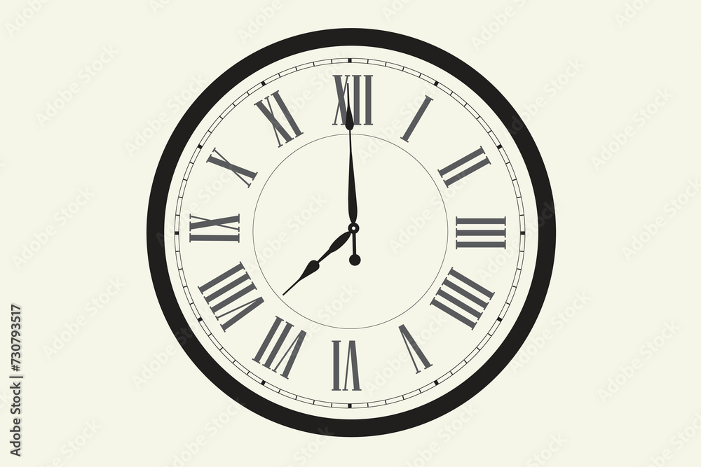 Black wall clock vector isolated. Clock on wall shows eight oclock ...
