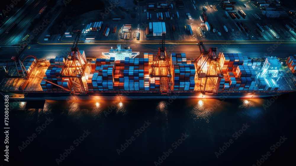 Foto de Container ship unloading in deep sea port, Aerial business ...
