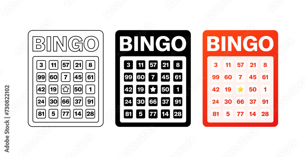 BINGO numbers icons. Bingo calendars. Linear, silhouette and flat style ...