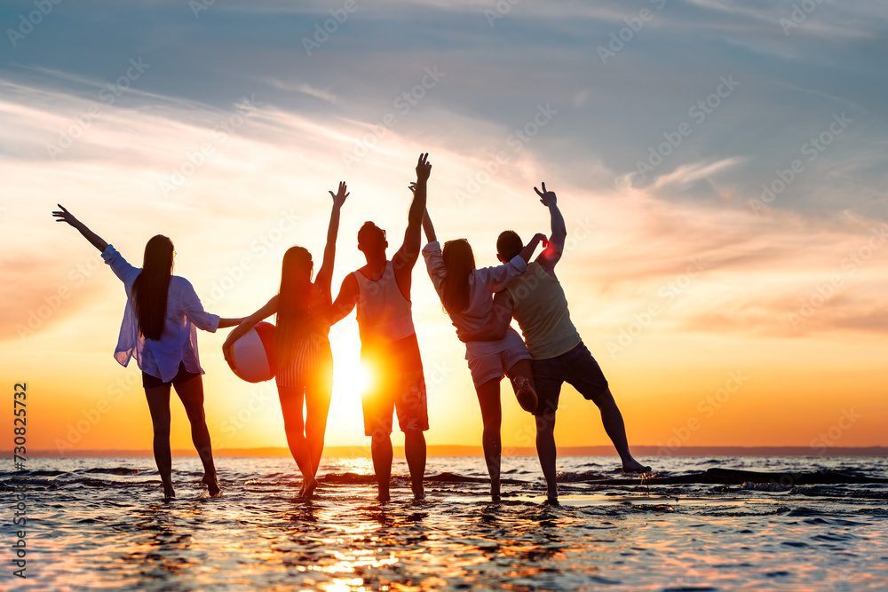 Poster Five happy young friends are having fun, standing together ...