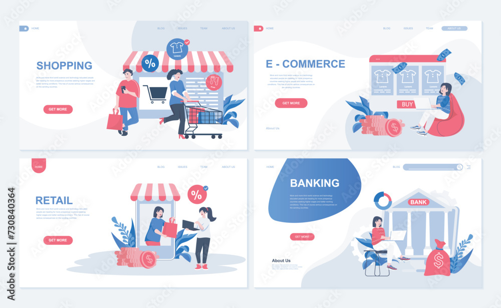 Shopping and e-commerce web concept for landing page in flat design ...