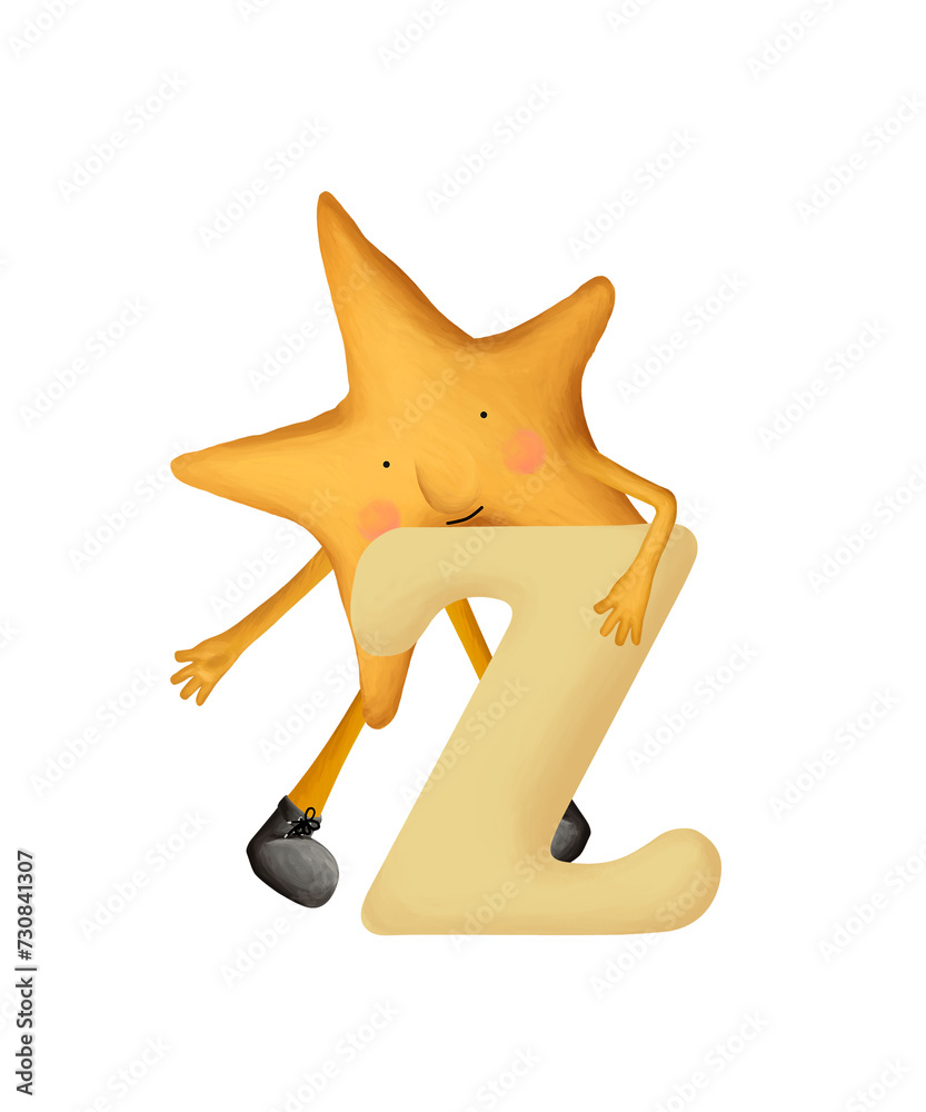 Bright cartoon alphabet. Cute and funny star with letter Z ...