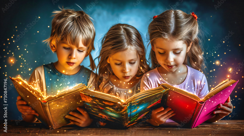 Children sharing a book, highlighting the joy of reading together, the ...