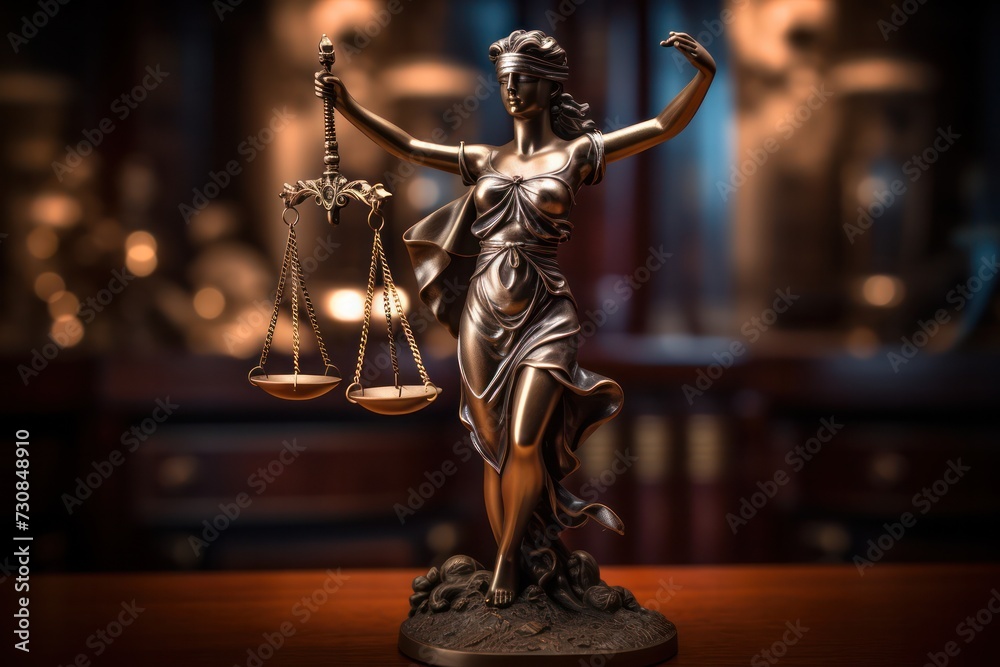 bronze statue of Themis at courtroom - goddess of justice. Law and ...