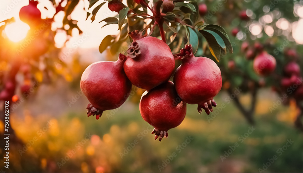 Momento Magico- Ramo di Melograno con Frutti Naturali in un Frutteto al ...